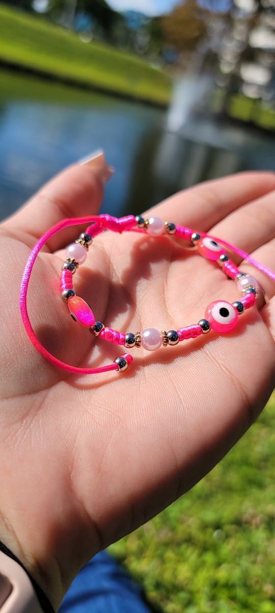 Vibrant Neon Pink Handmade Evil Eye Bracelet